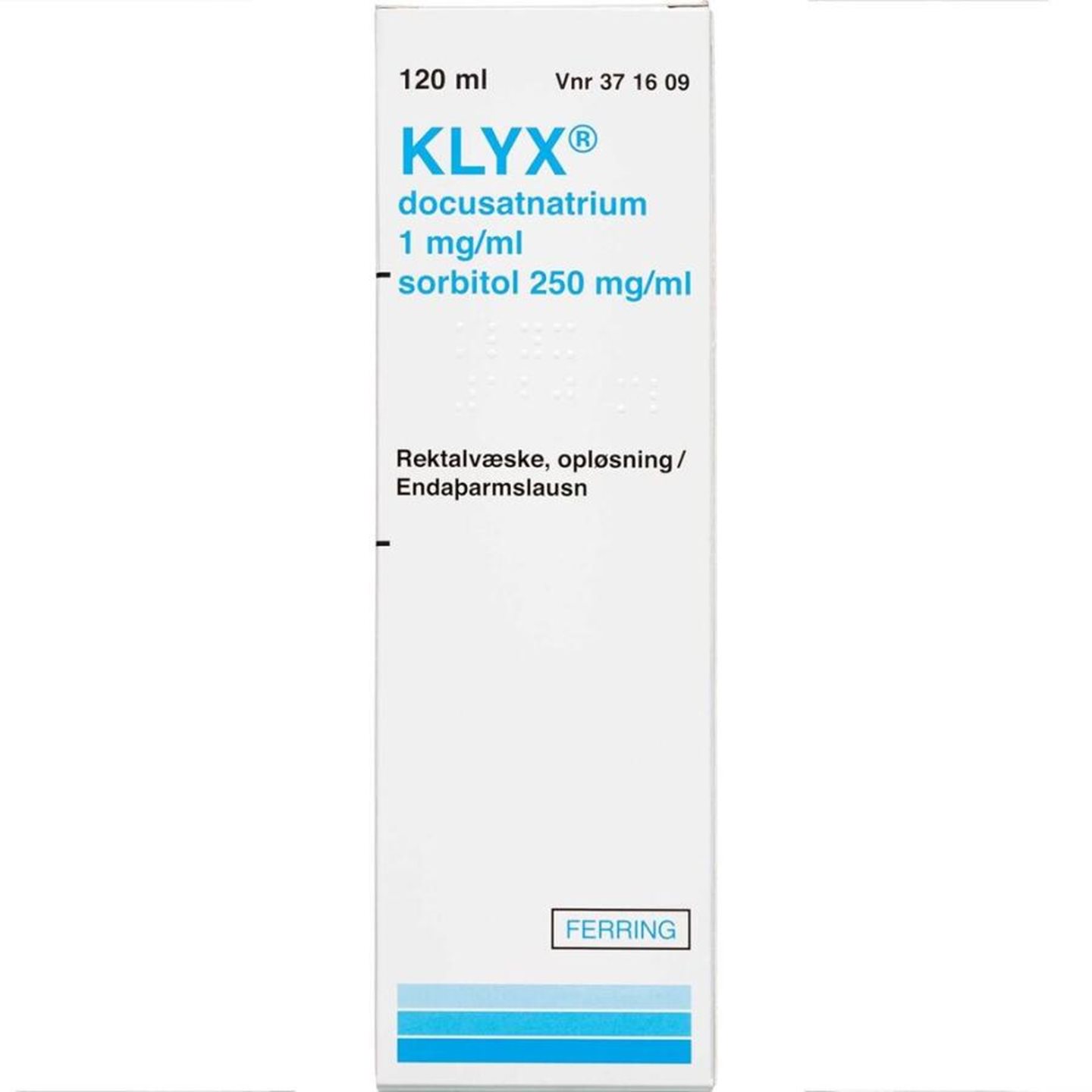 Klyx 1 + 250 mg/ml 120 ml Rektalvæske, opløsning Ferring | Apopro.dk